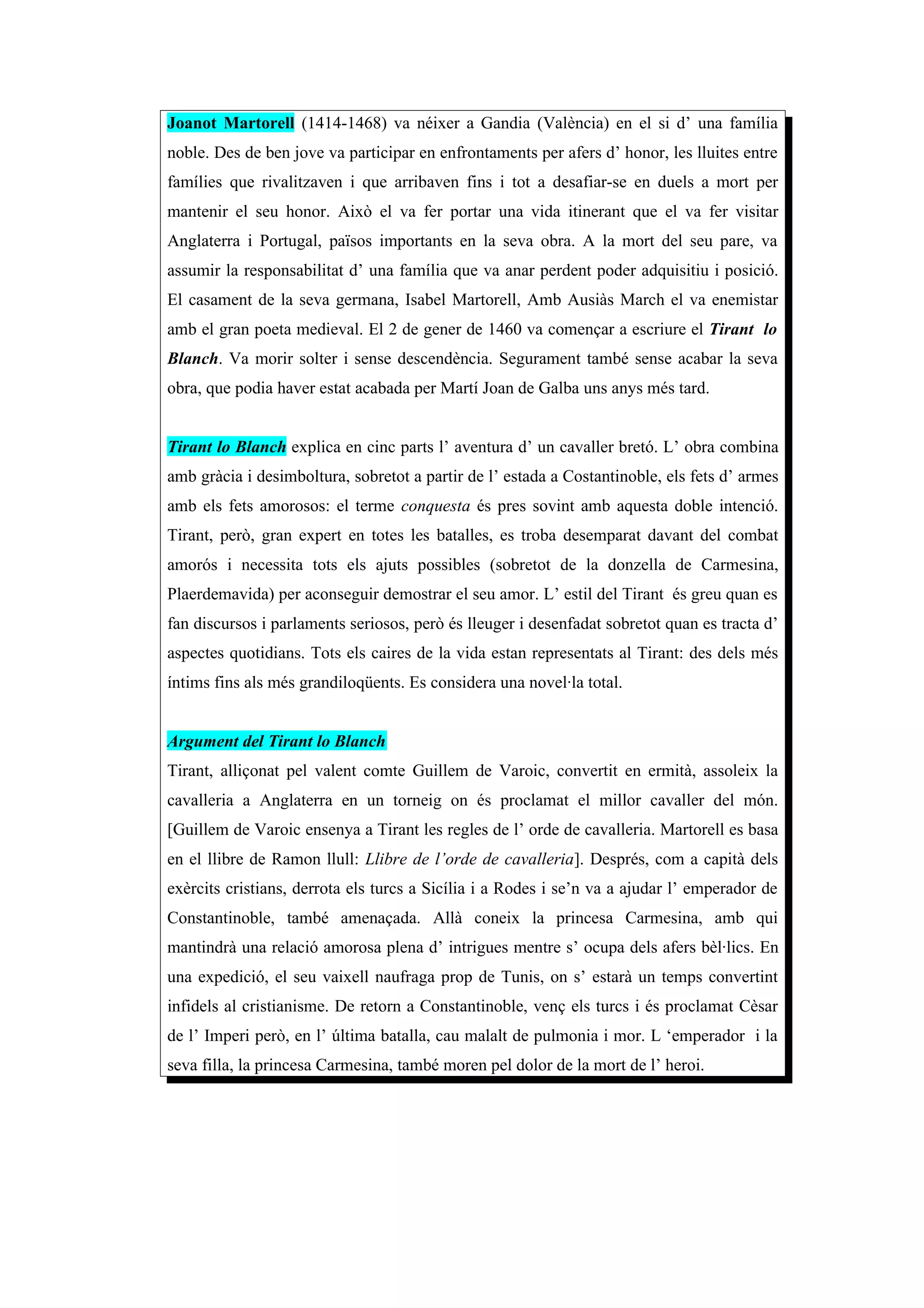 La narrativa al segle XV | DOC