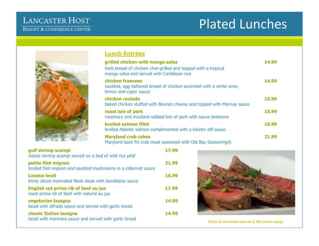 Lancaster Host Banquet Menus | PPT