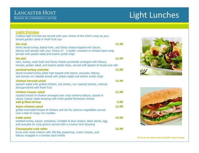 Lancaster Host Banquet Menus | PPT