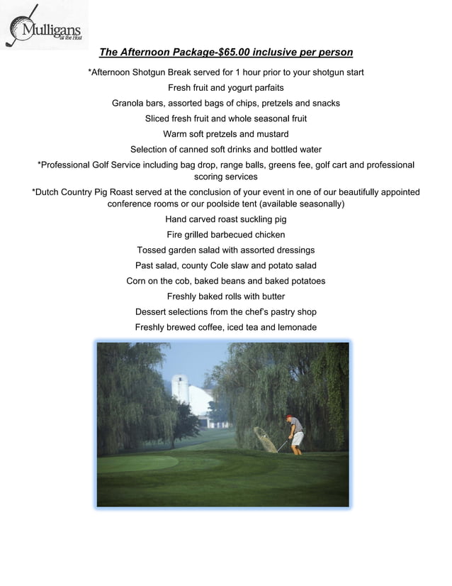 Lancaster Host Golf Outing Menu | PDF