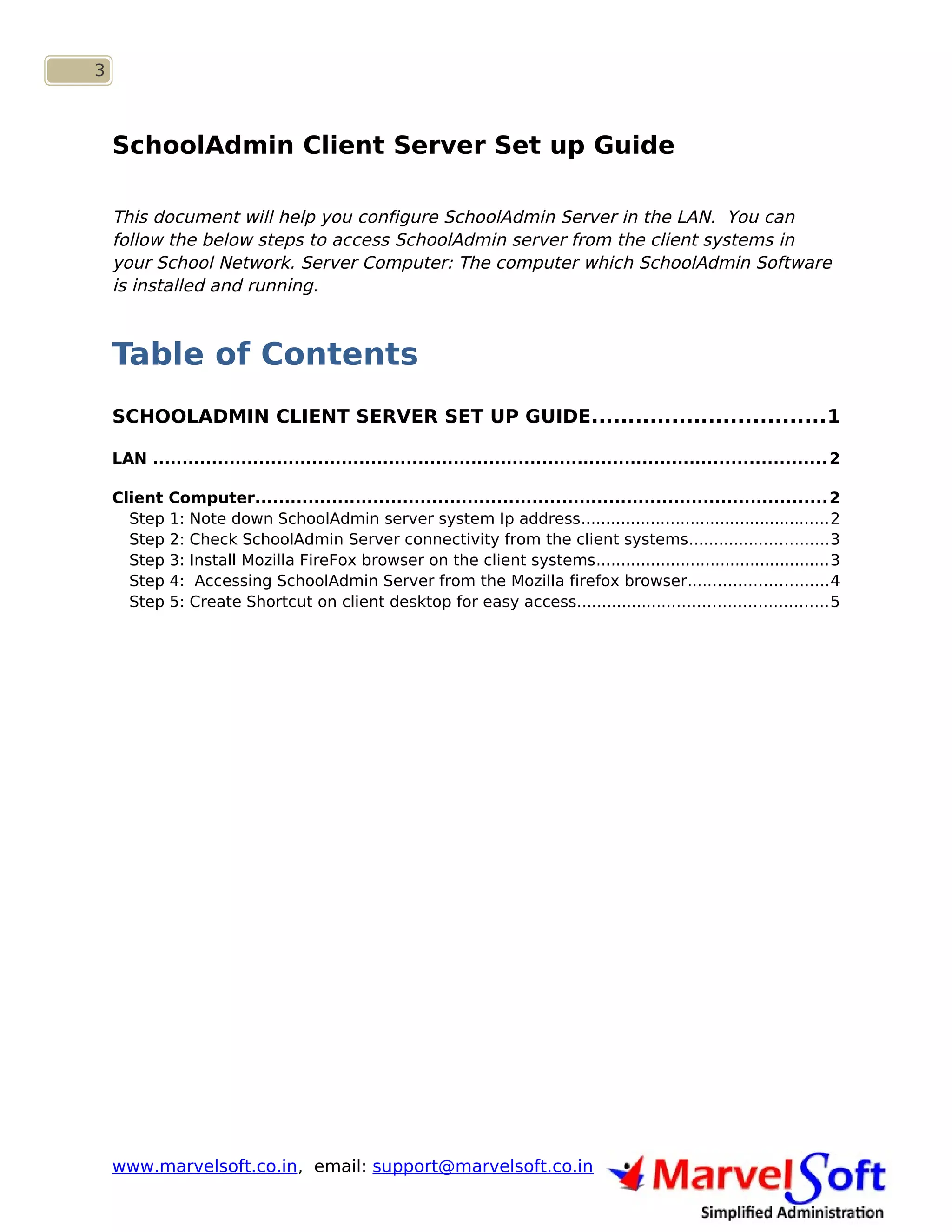MarvelSoft SchoolAdmin Offline LAN Access Setup Guide | PDF