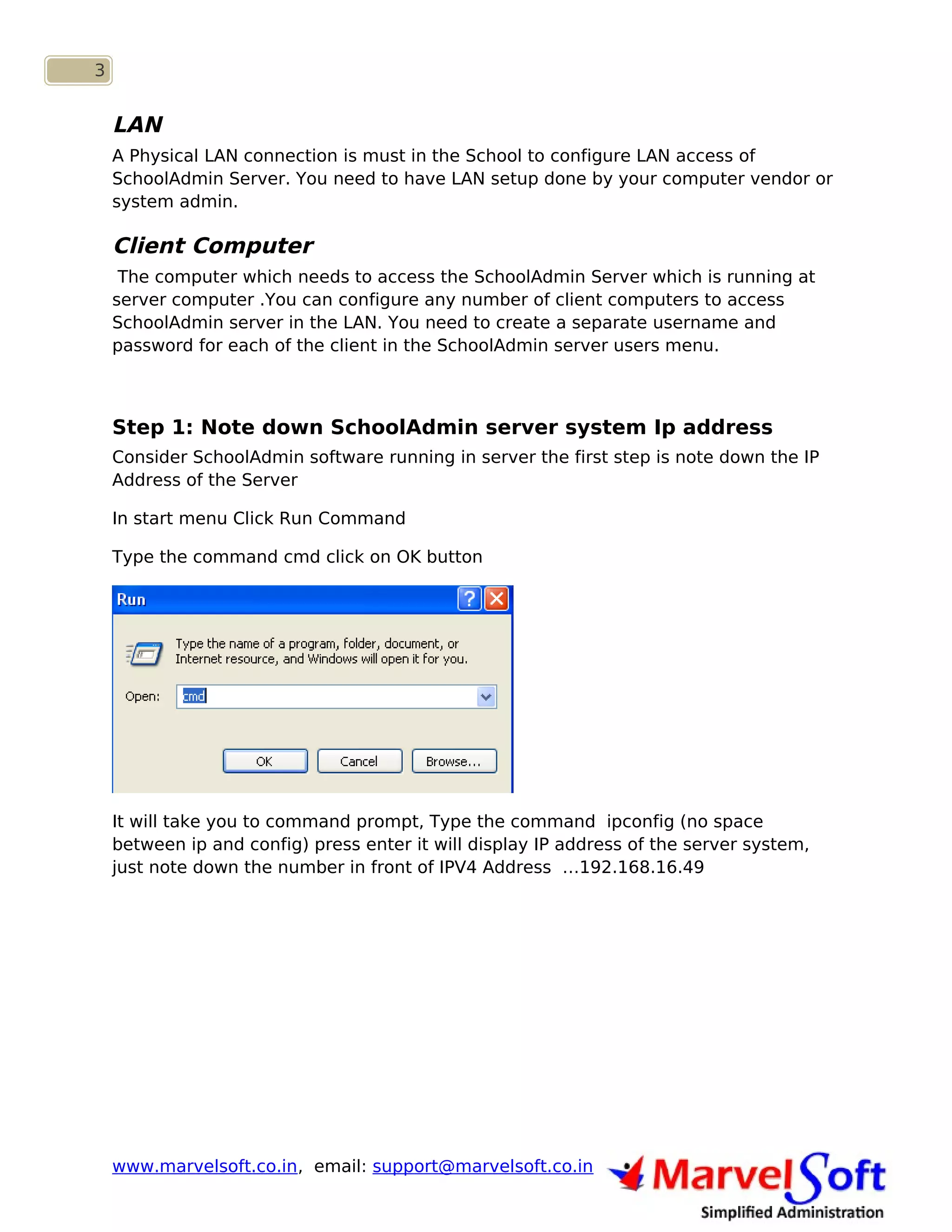 MarvelSoft SchoolAdmin Offline LAN Access Setup Guide | PDF