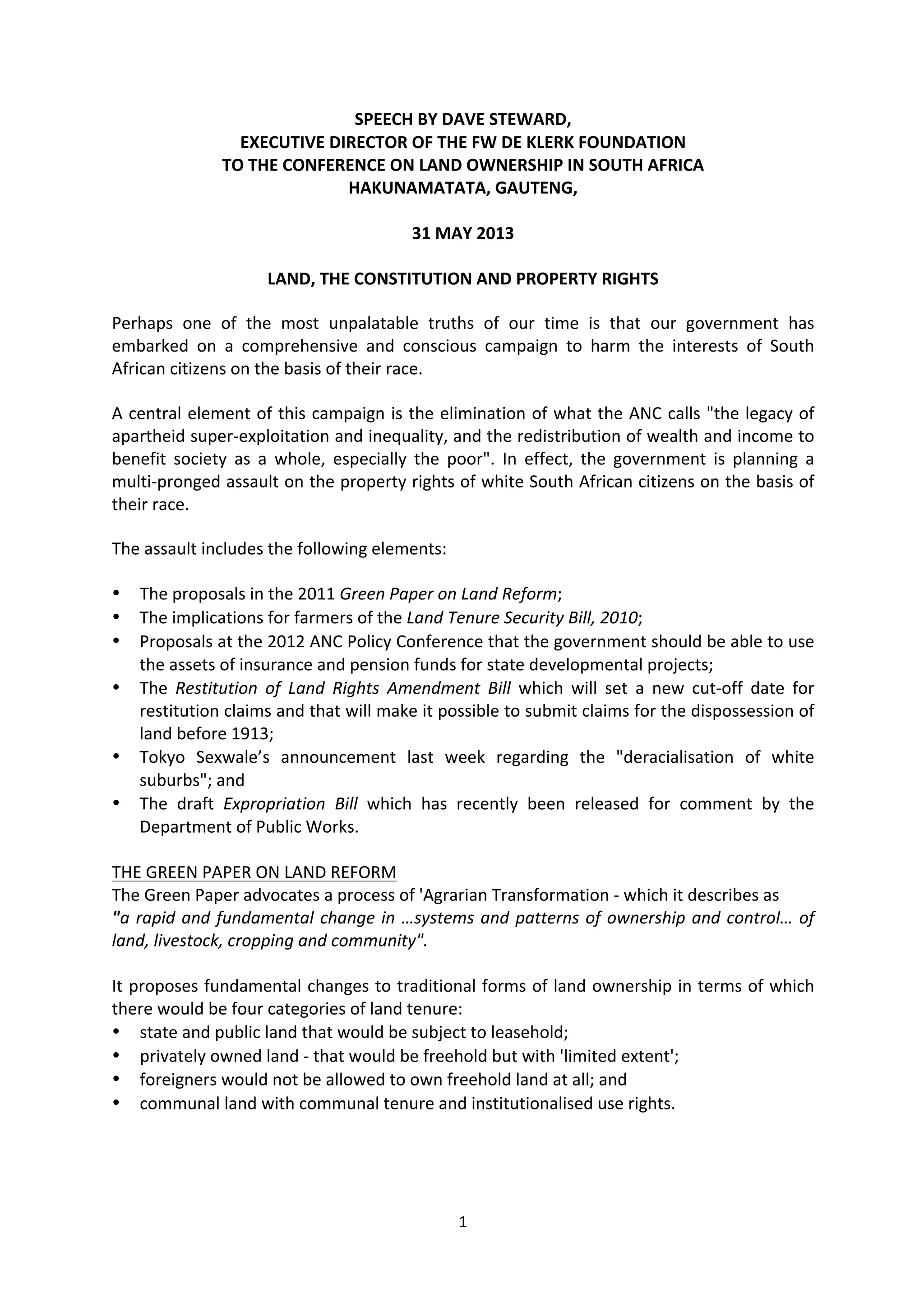 Land, the constitution and property rights in South Africa | PDF