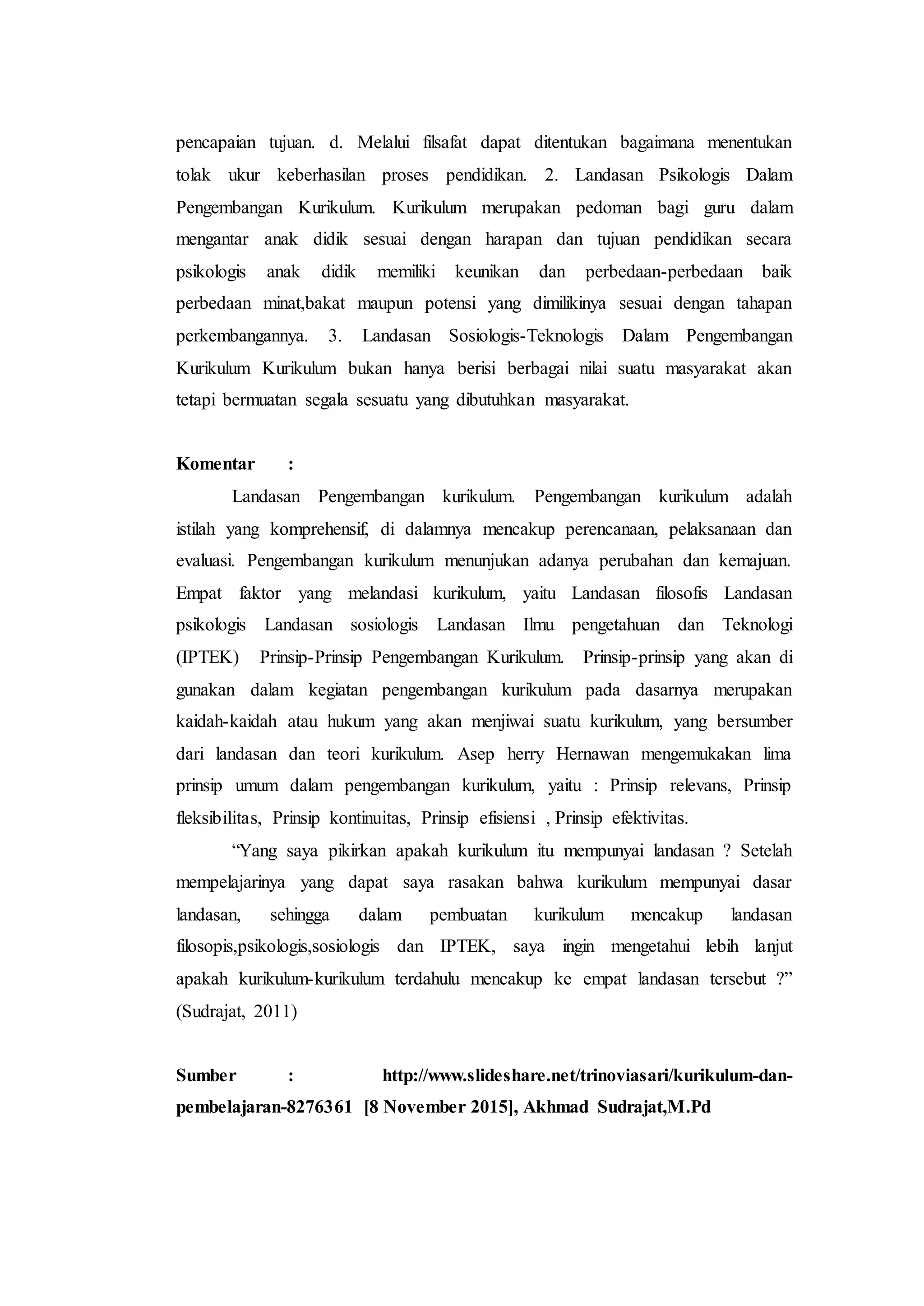 Landasan dan prinsip Pengembangan Kurikulum | DOCX