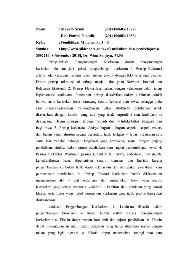 Landasan dan prinsip Pengembangan Kurikulum | DOCX