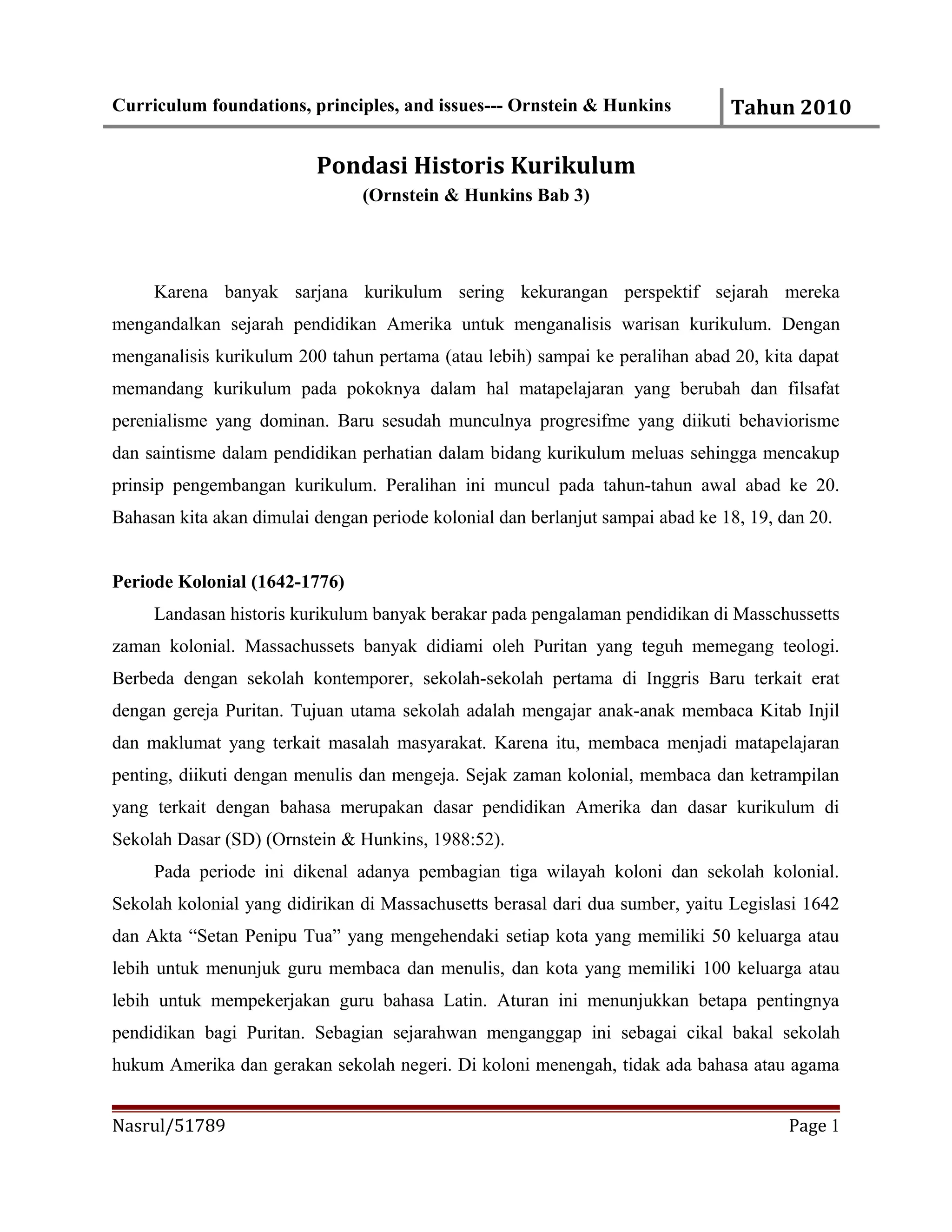 Landasan historis kurikulum | DOC