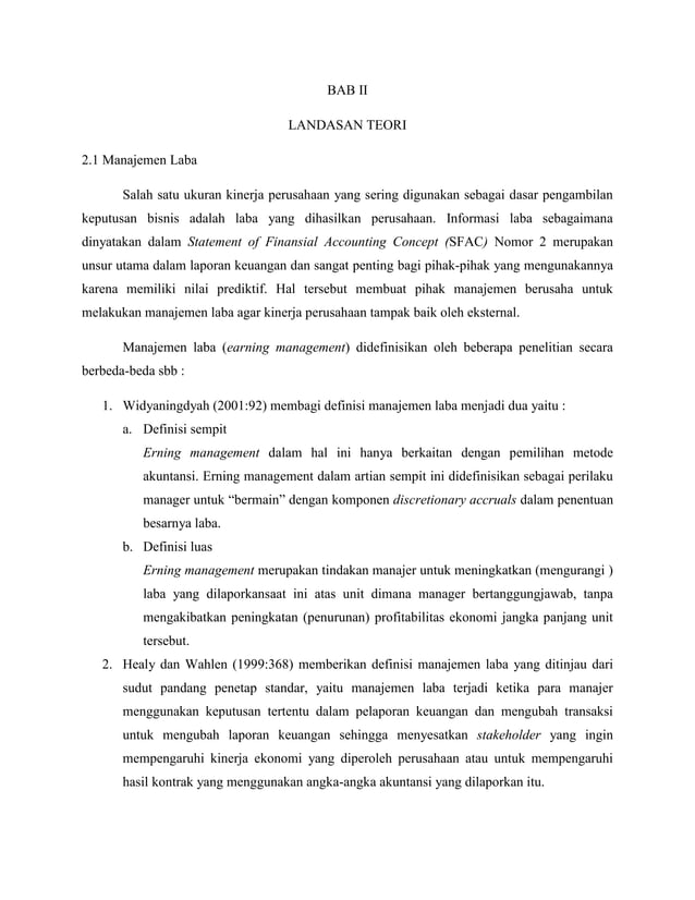 Landasan teori manajemen laba | PDF