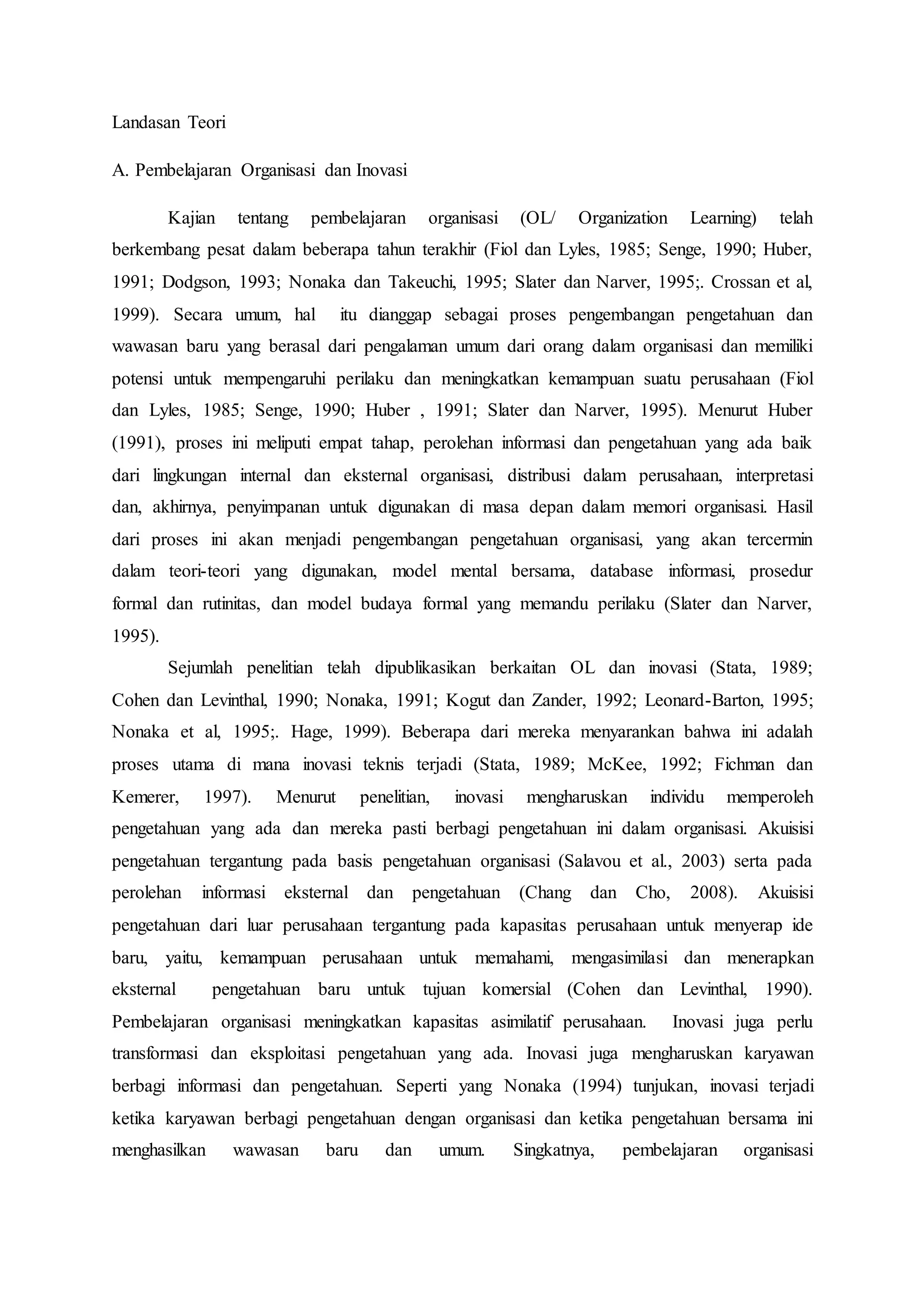 Landasan teori pembelajaran organisasi dan inovasi | DOCX