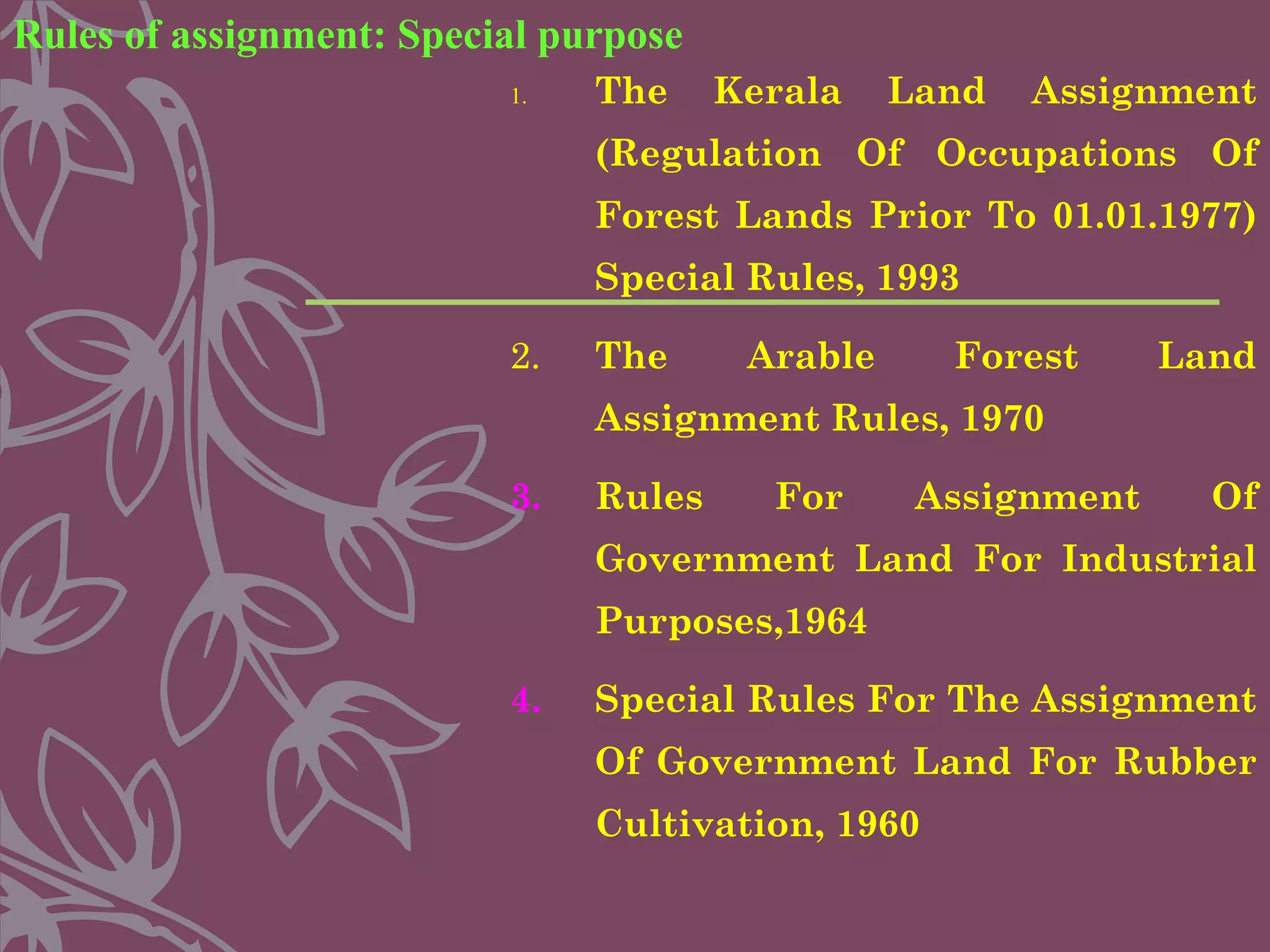 Land assignment Act & Rules, Kerala | PPT