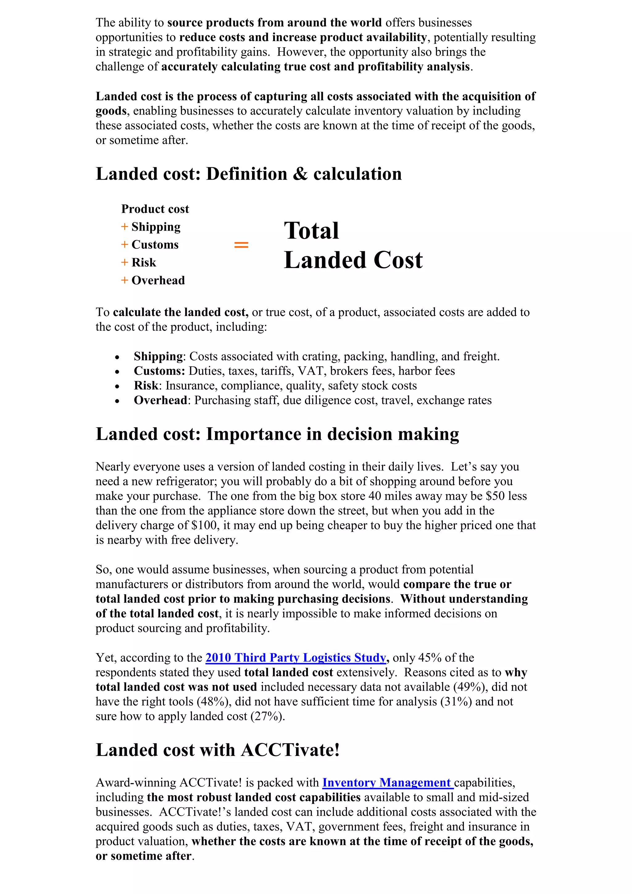 Landed cost definition, calculation & benefits | DOCX