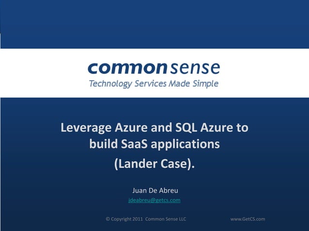 Leverage Azure and SQL Azure to build SaaS applications | PPT