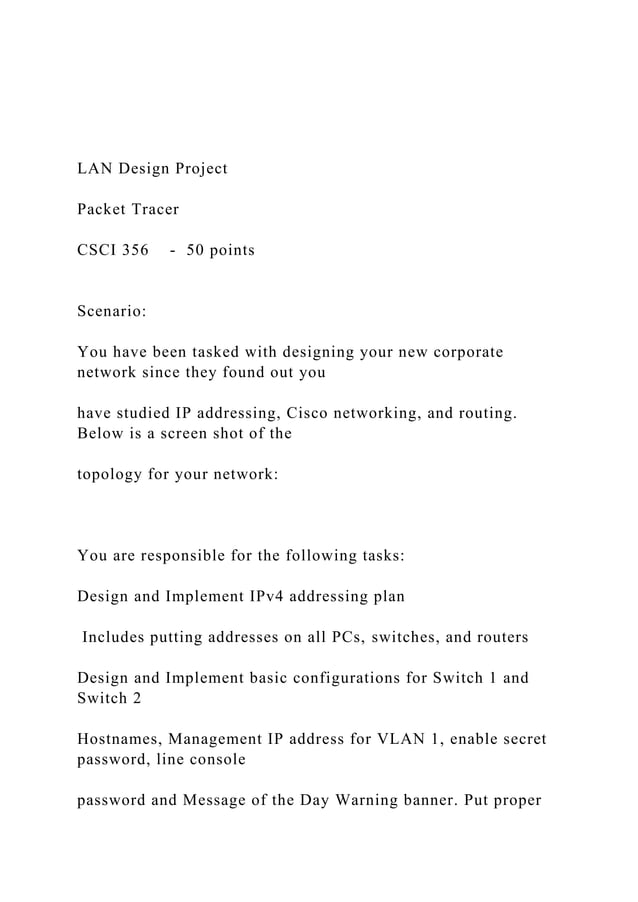 LAN Design Project Packet Tracer CSCI 356 - 50 poi.docx