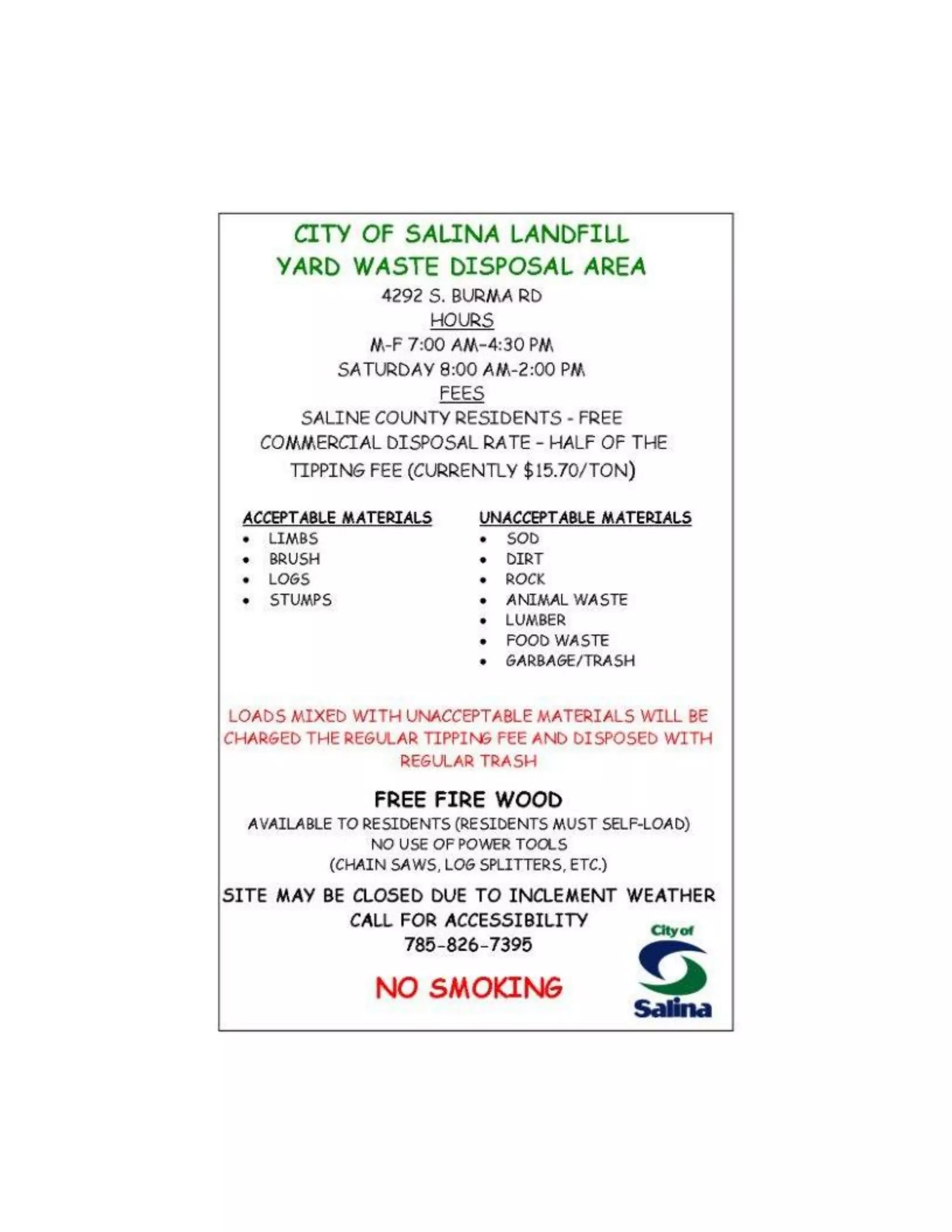 City of Salina Flyer-Landfill Yard Waste Disposal Information | PDF