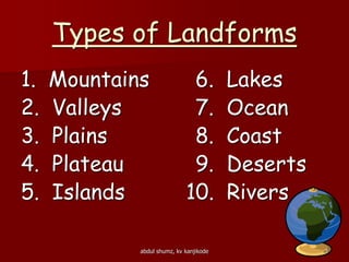 Major Landforms on Earth, Geography class 6 cbse | PDF