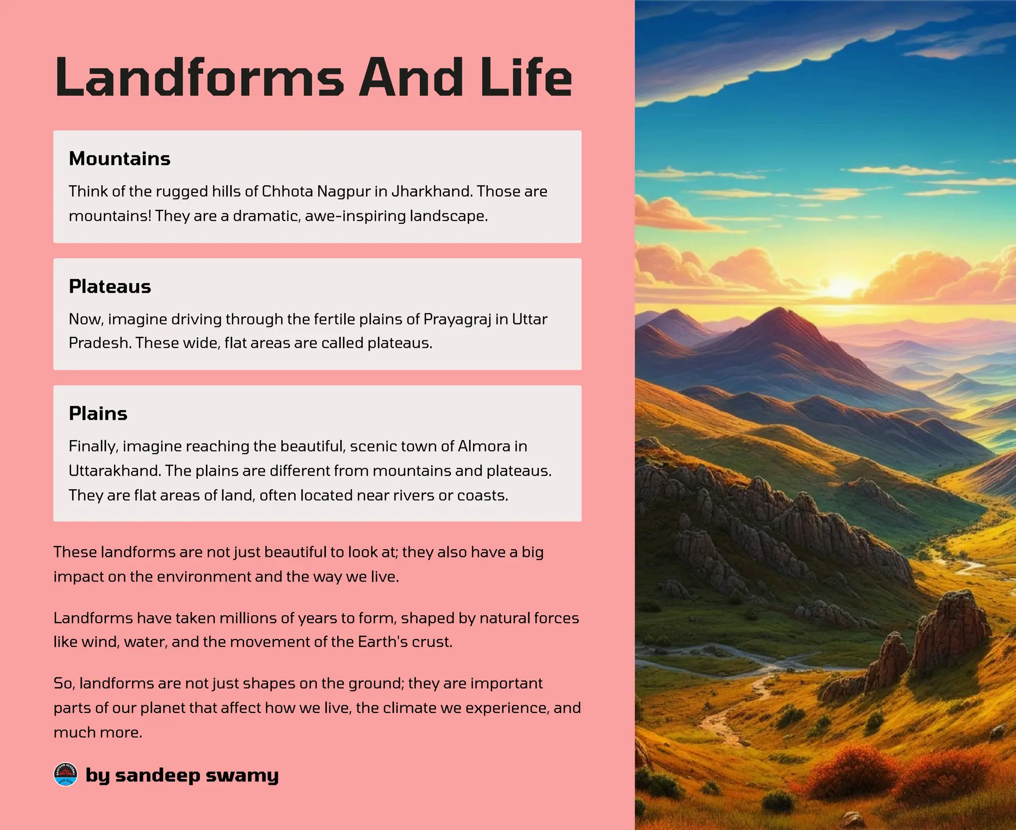 Landforms-And-Life (1).pdf detailed explanation ppt 6th class social | PDF