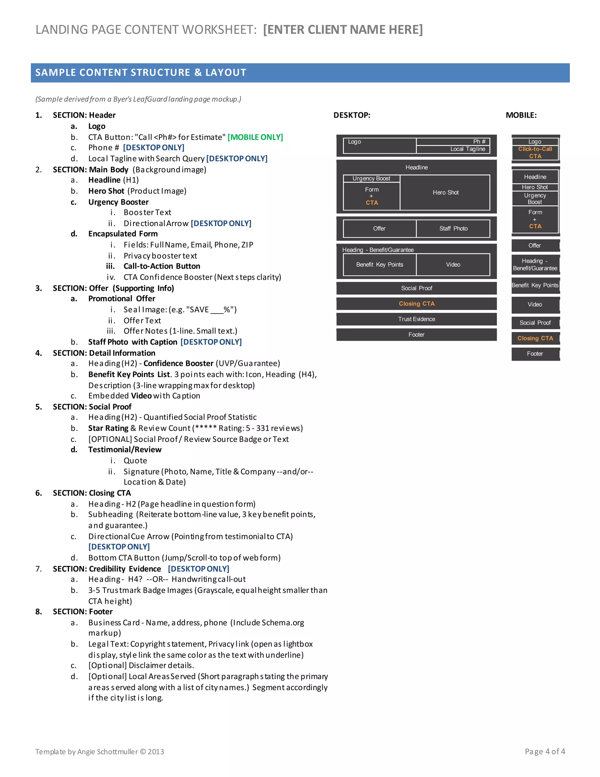 Landing Page Content Worksheet | DOTX