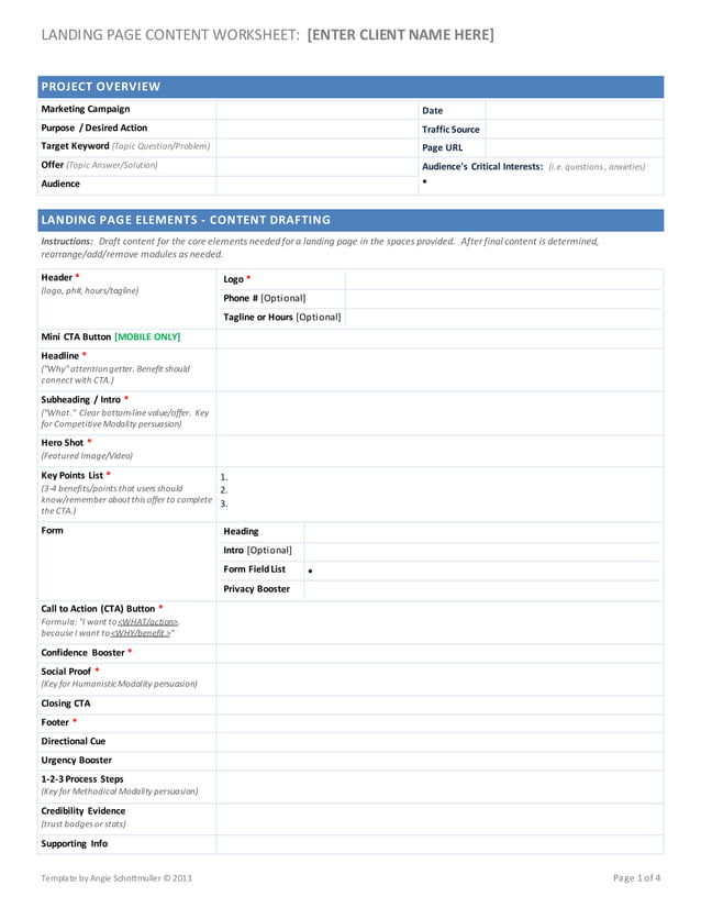 Landing Page Content Worksheet | PDF