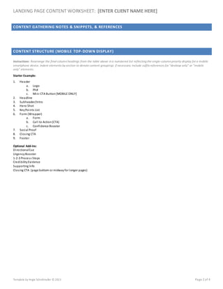 Landing Page Content Worksheet | DOTX