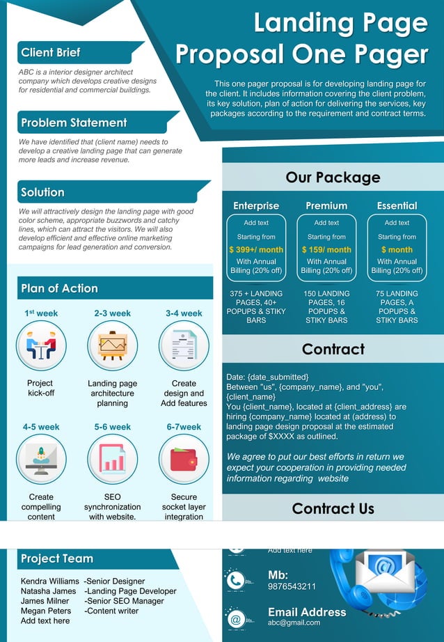 Landing Page Proposal One Pager Presentation Report Infographic Ppt Pdf Document | PDF
