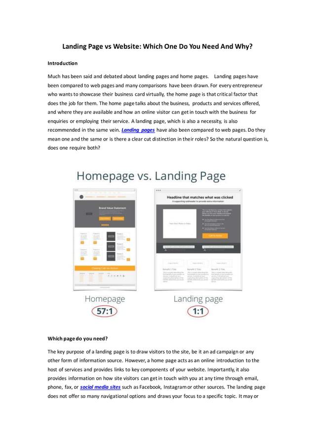 Landing Page vs Website: Which one do you need and Why? | PDF
