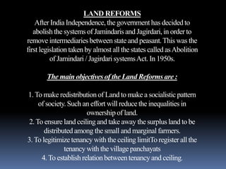 Land laws - Land reforms in India. | PPTX