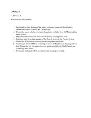 Land law 1 tutorial 9 revision test question | DOCX | Islam | Religion ...