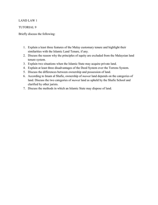 Land law 1 tutorial 9 revision test question | DOCX