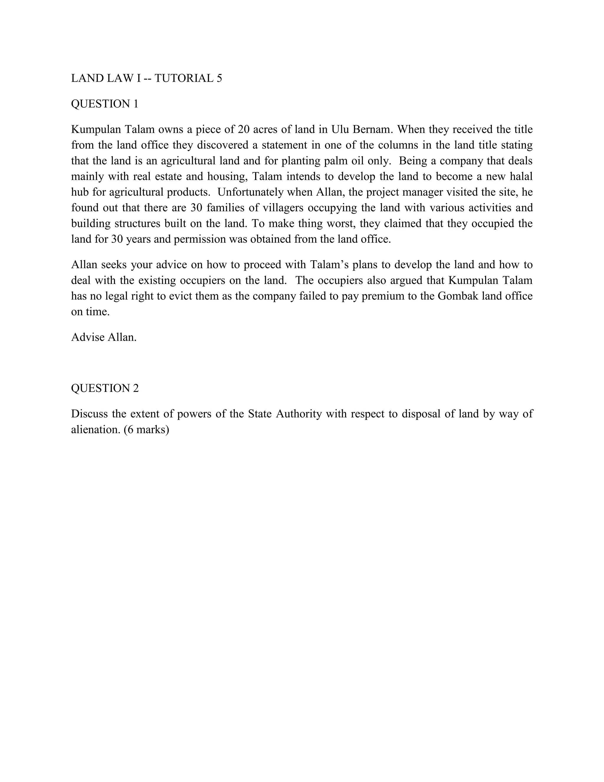 Land law i tutorial 5 | DOCX