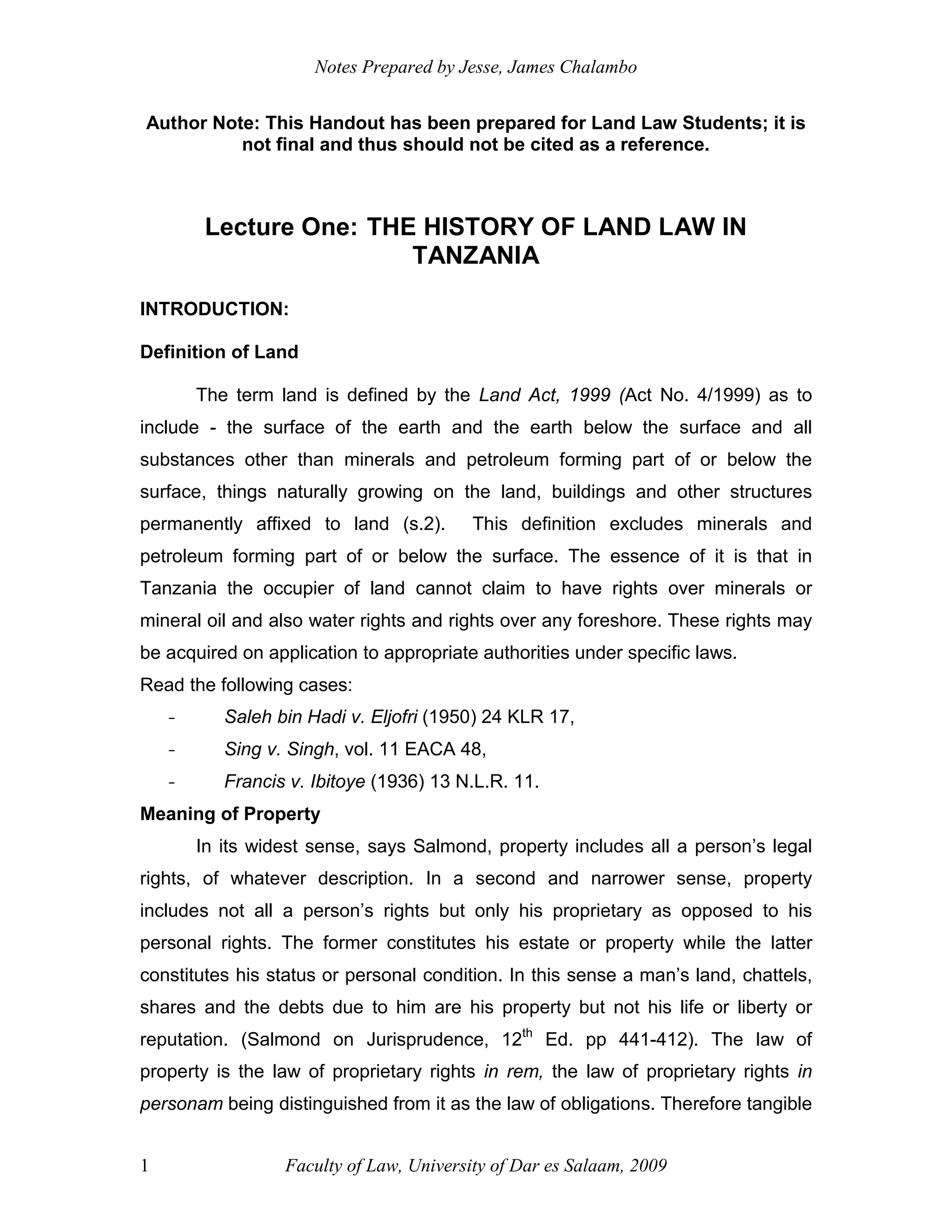 Land law lecture notes 2009,by jese | PDF