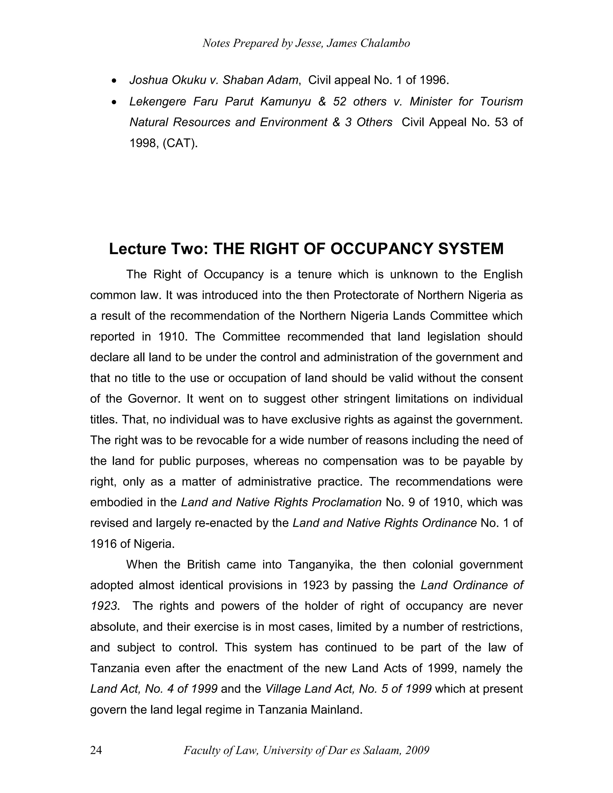 Land law lecture notes 2009,by jese | PDF