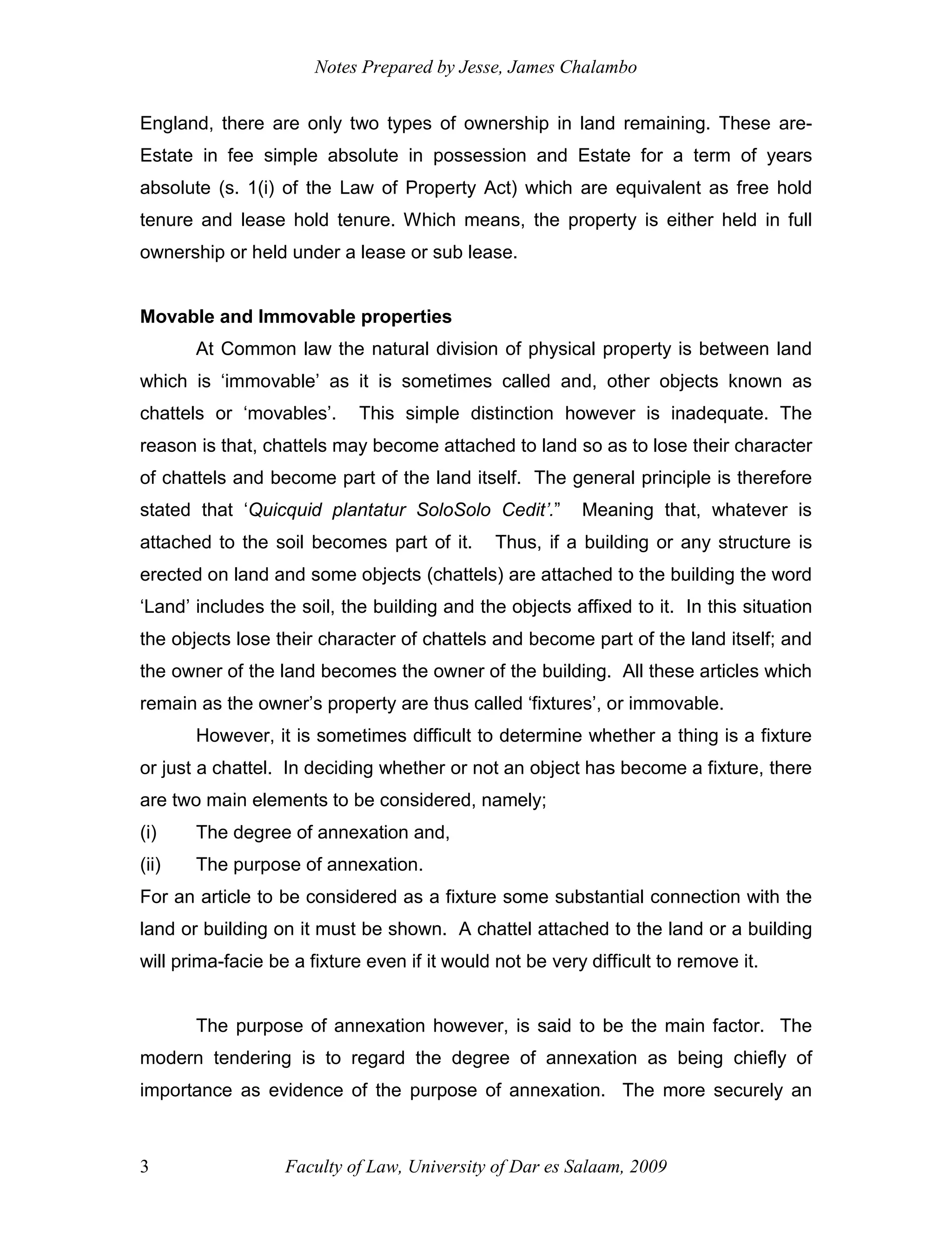 Land law lecture notes 2009,by jese | PDF