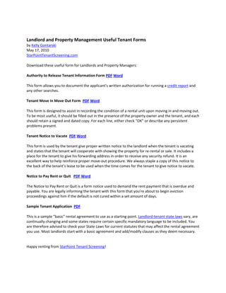 Landlord and property management useful tenant forms | PDF