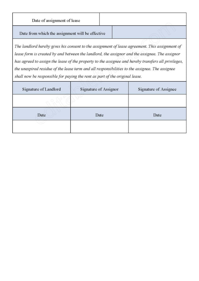 Landlord Consent to Assignment Fillable PDF Template | PDF