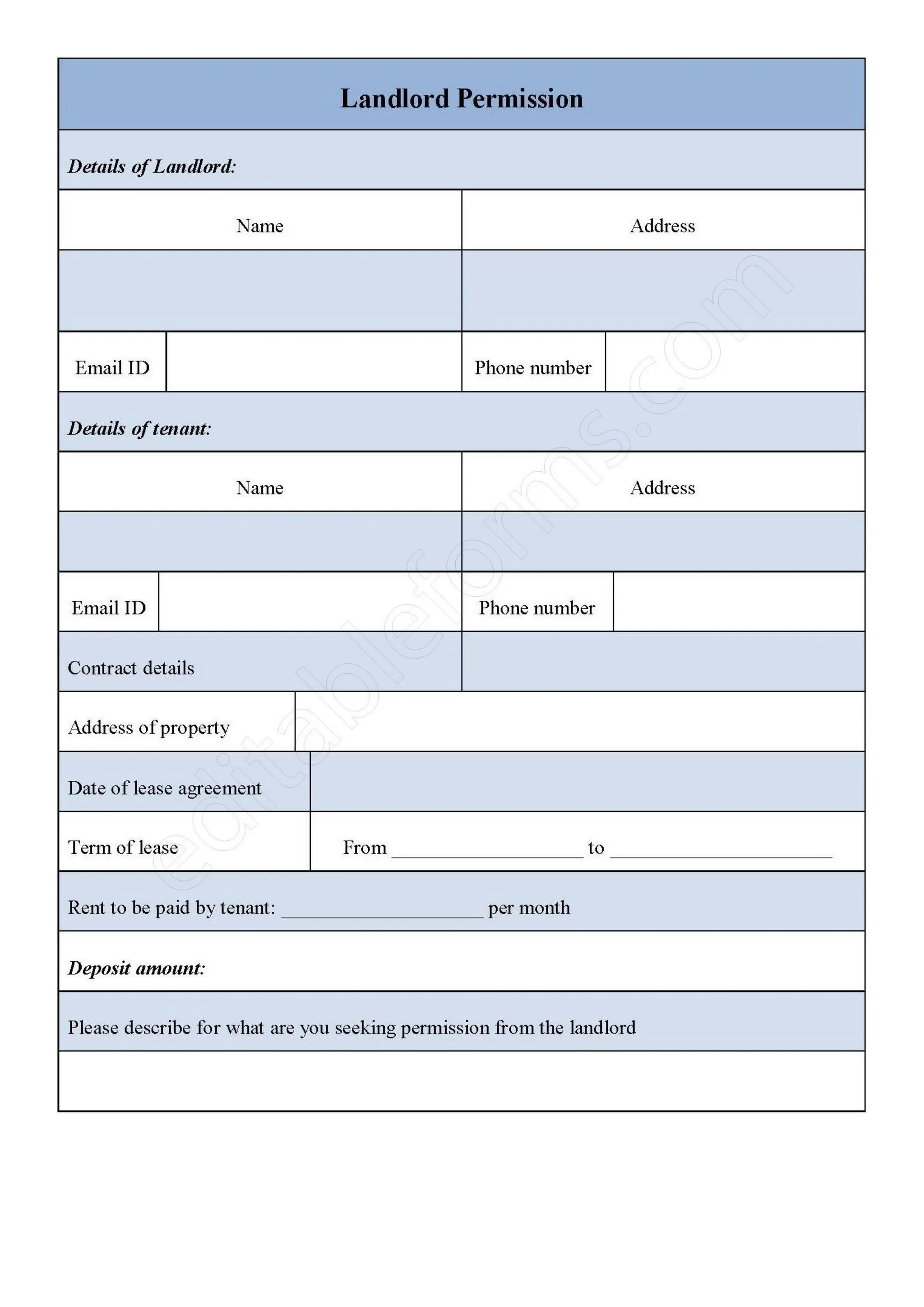 Landlord Permission Fillable PDF Template | PDF