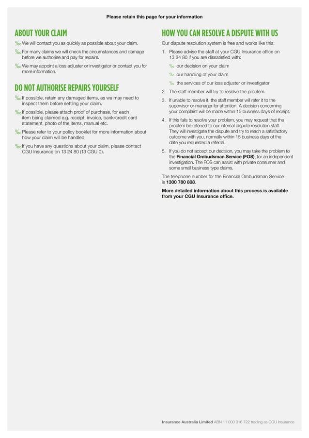 CGU Landlords Claim Form | PDF