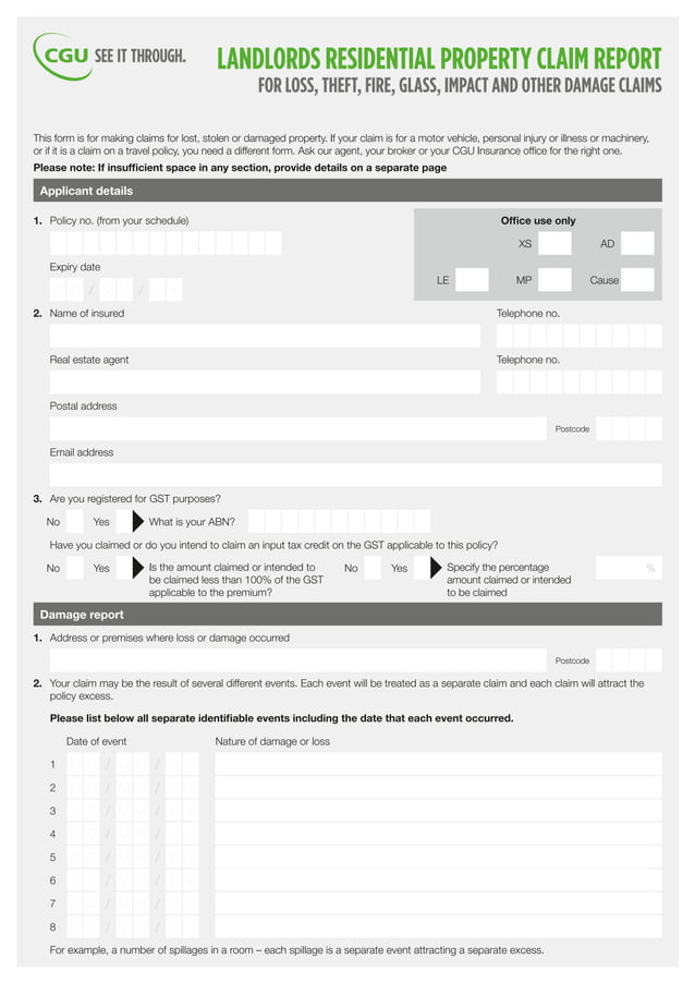 CGU Landlords Claim Form | PDF