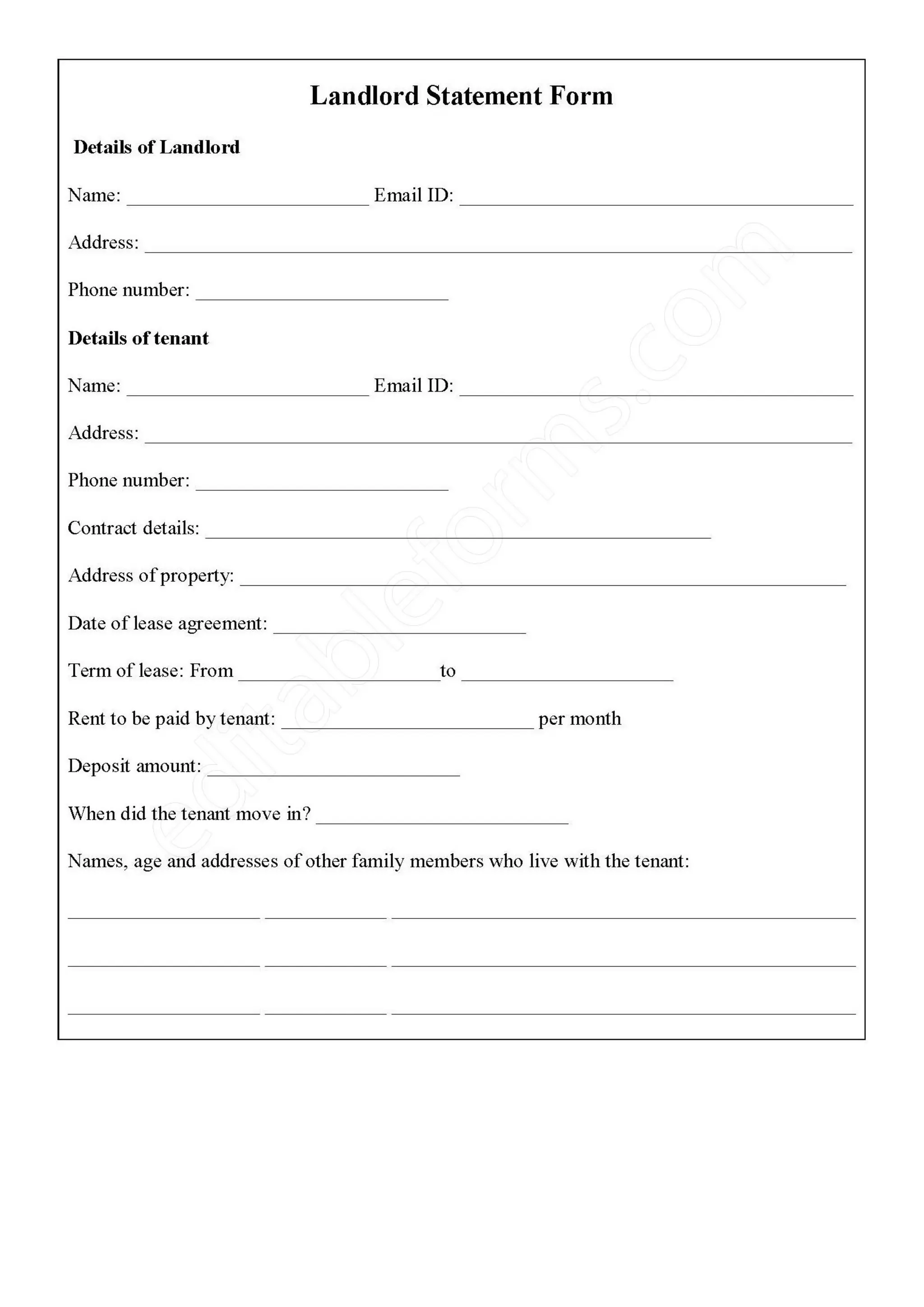 Landlord Statement Fillable PDF Template | PDF | Real Estate Renting ...