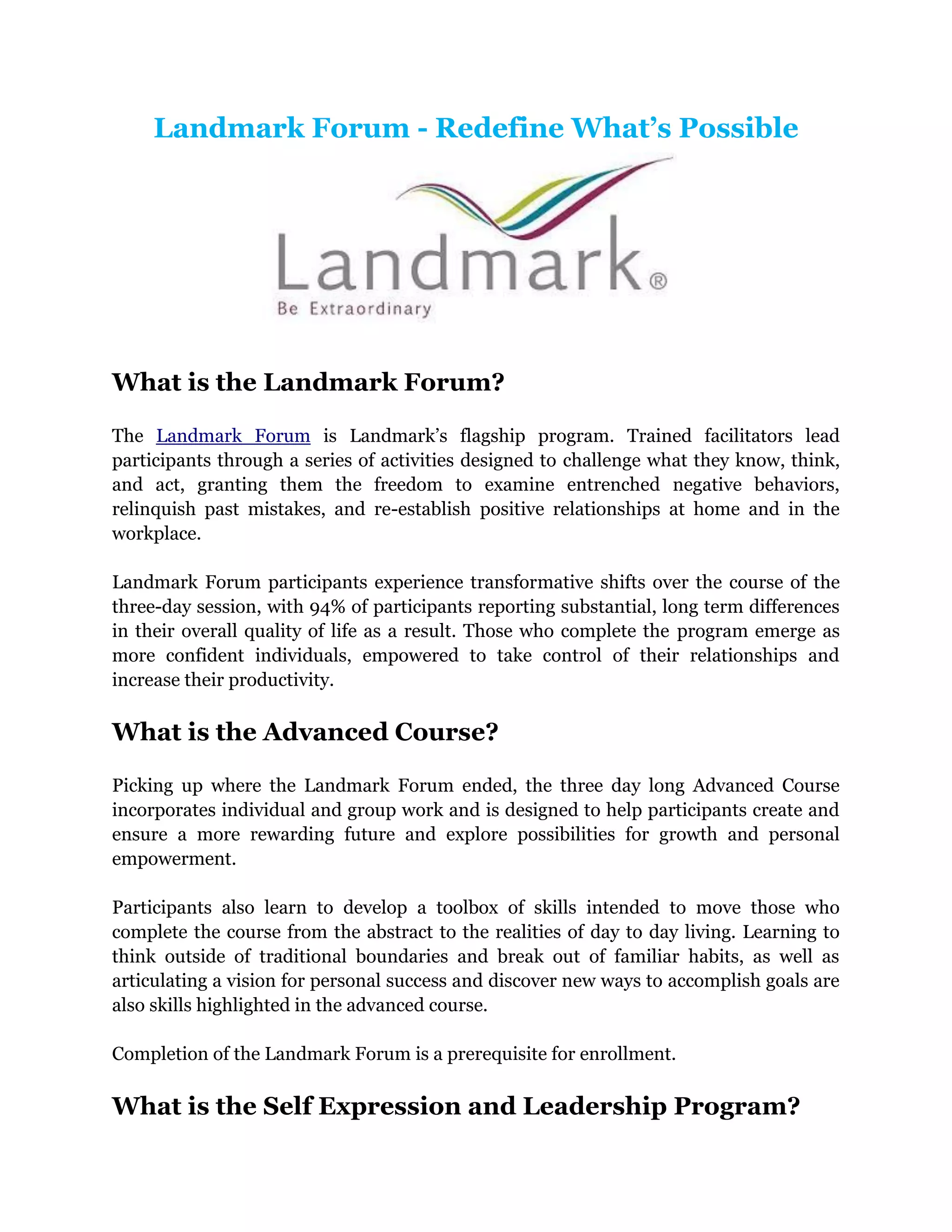 Landmark Forum - Redefine What’s Possible | PDF