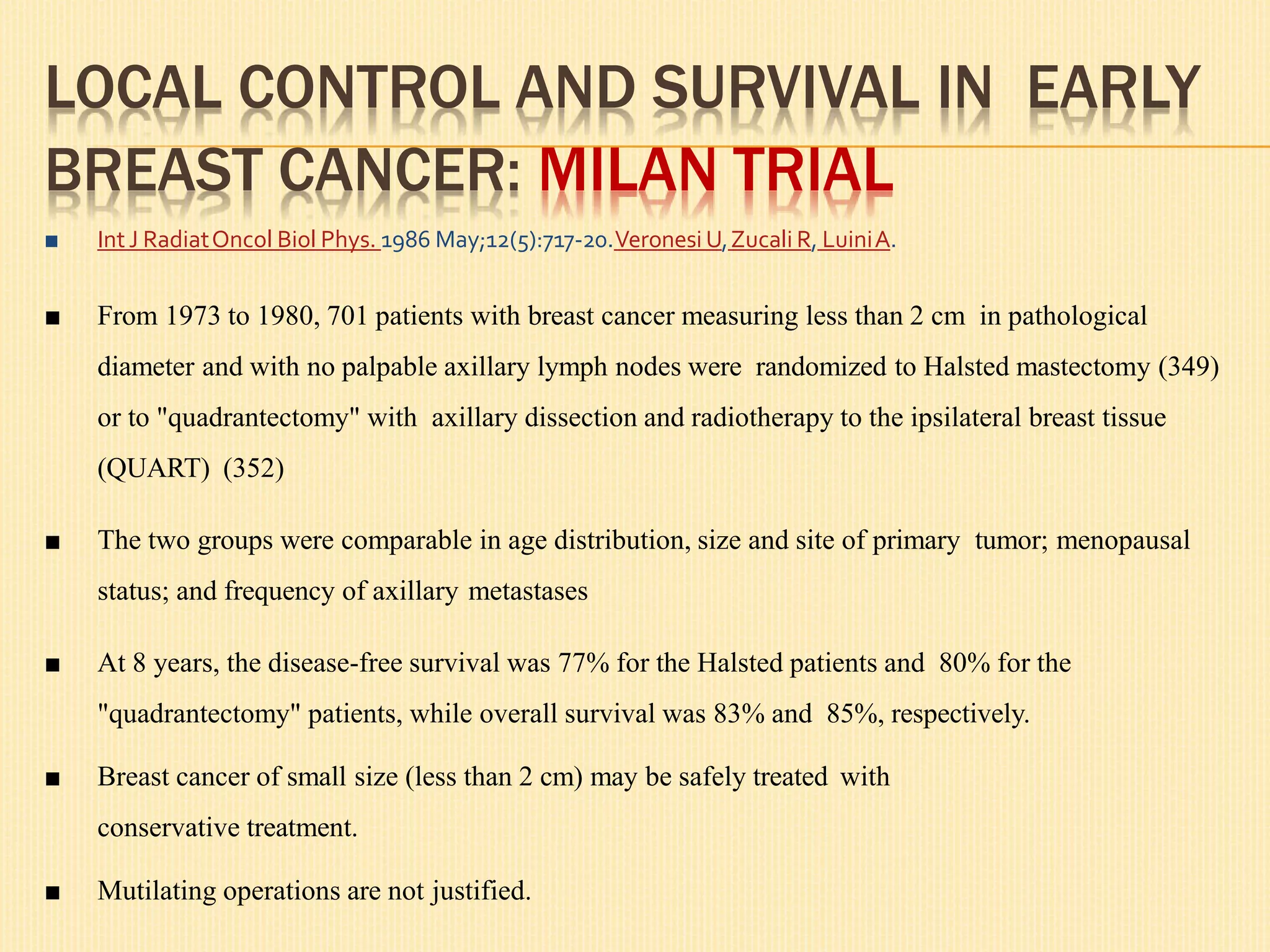 Landmark trials in breast Cancer surgery - NSABP 04,06,MILAN,EORTC ...