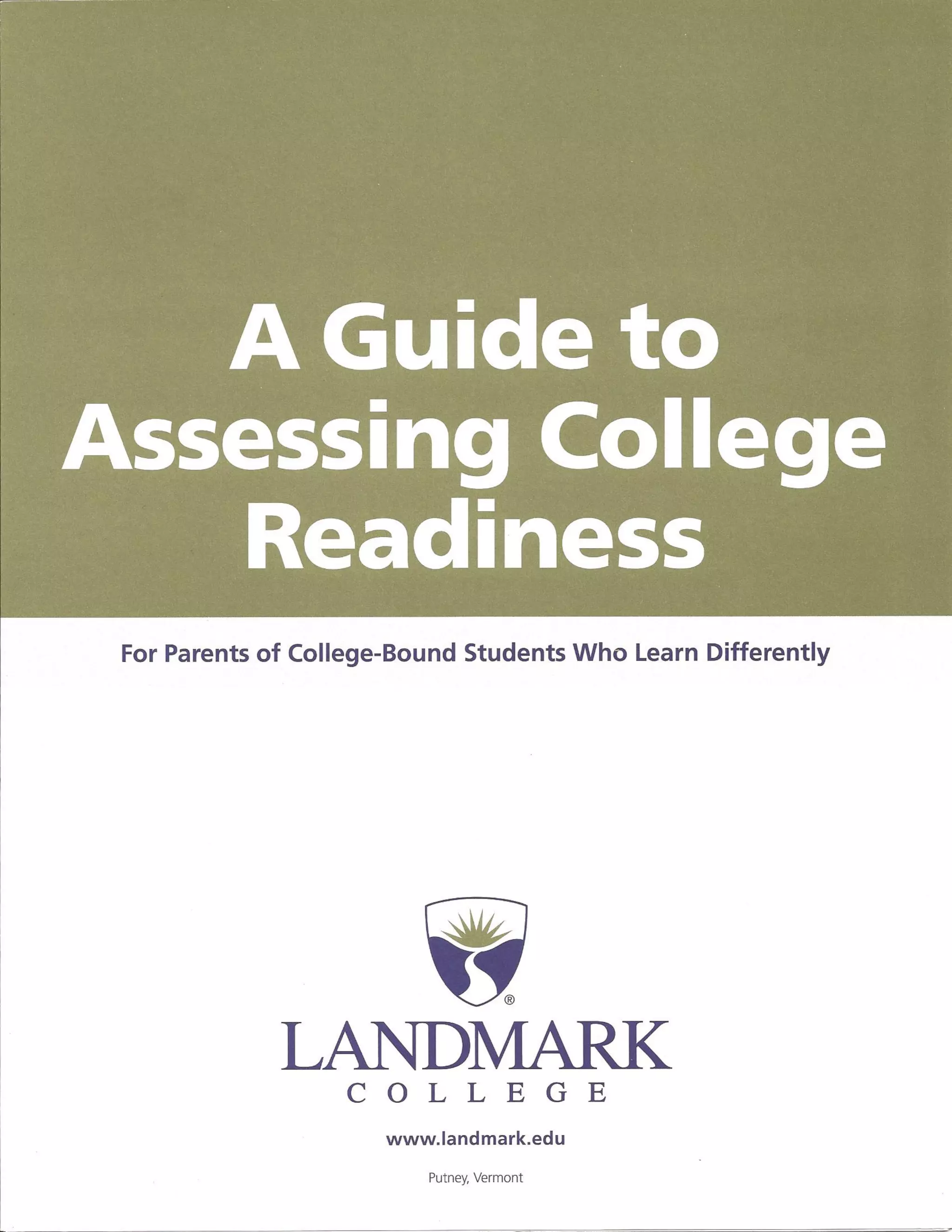 Landmark College A Guide to Assessing College Readiness | PDF