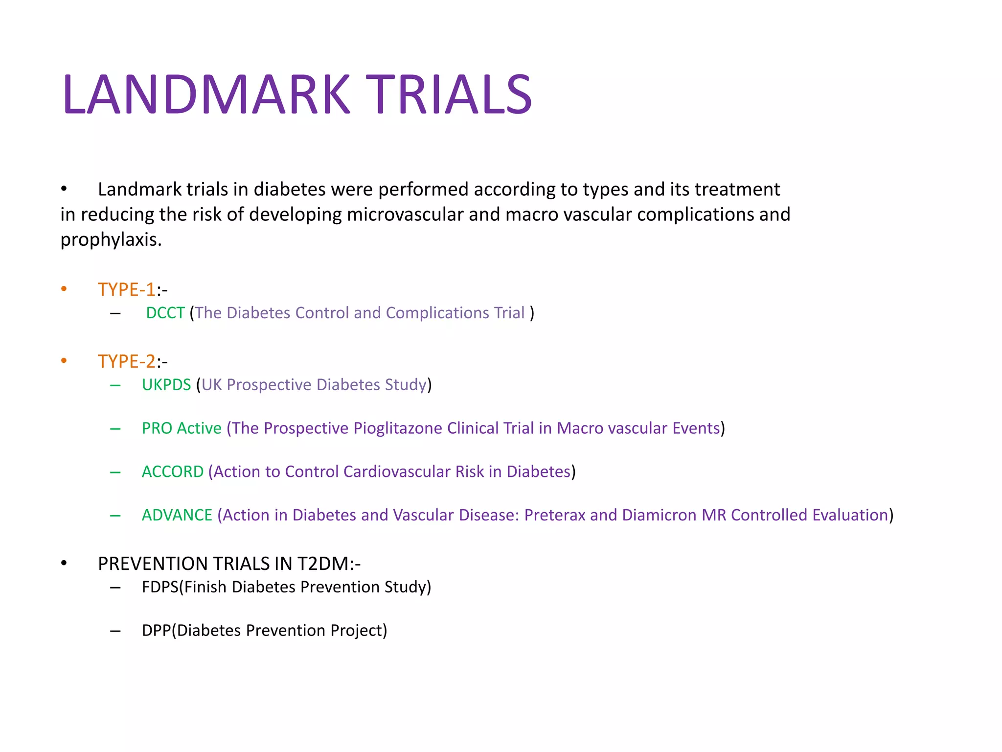 Landmark trials in diabetes | PPTX