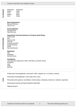 Landmeter & Geomaticus Bram Van Londersele CV | PDF
