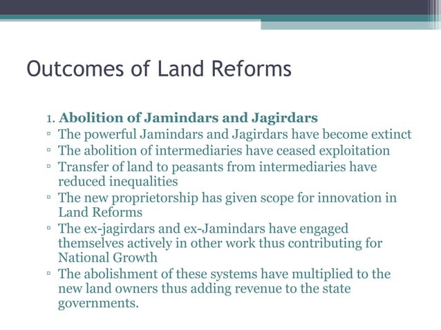 Land reforms in india | PPT | Land and Farms | Real Estate