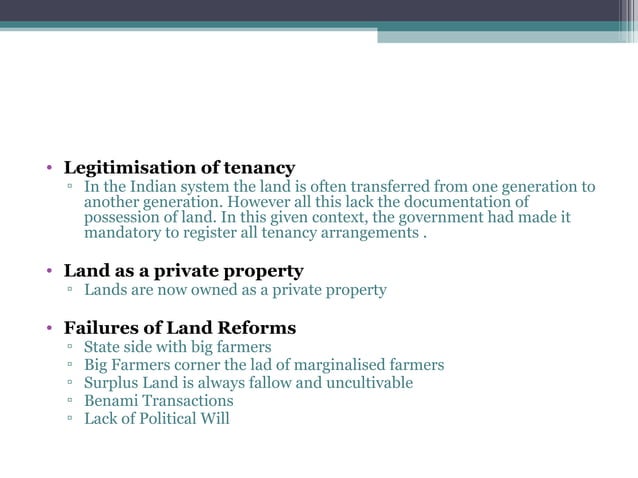Land reforms in india | PPT | Land and Farms | Real Estate