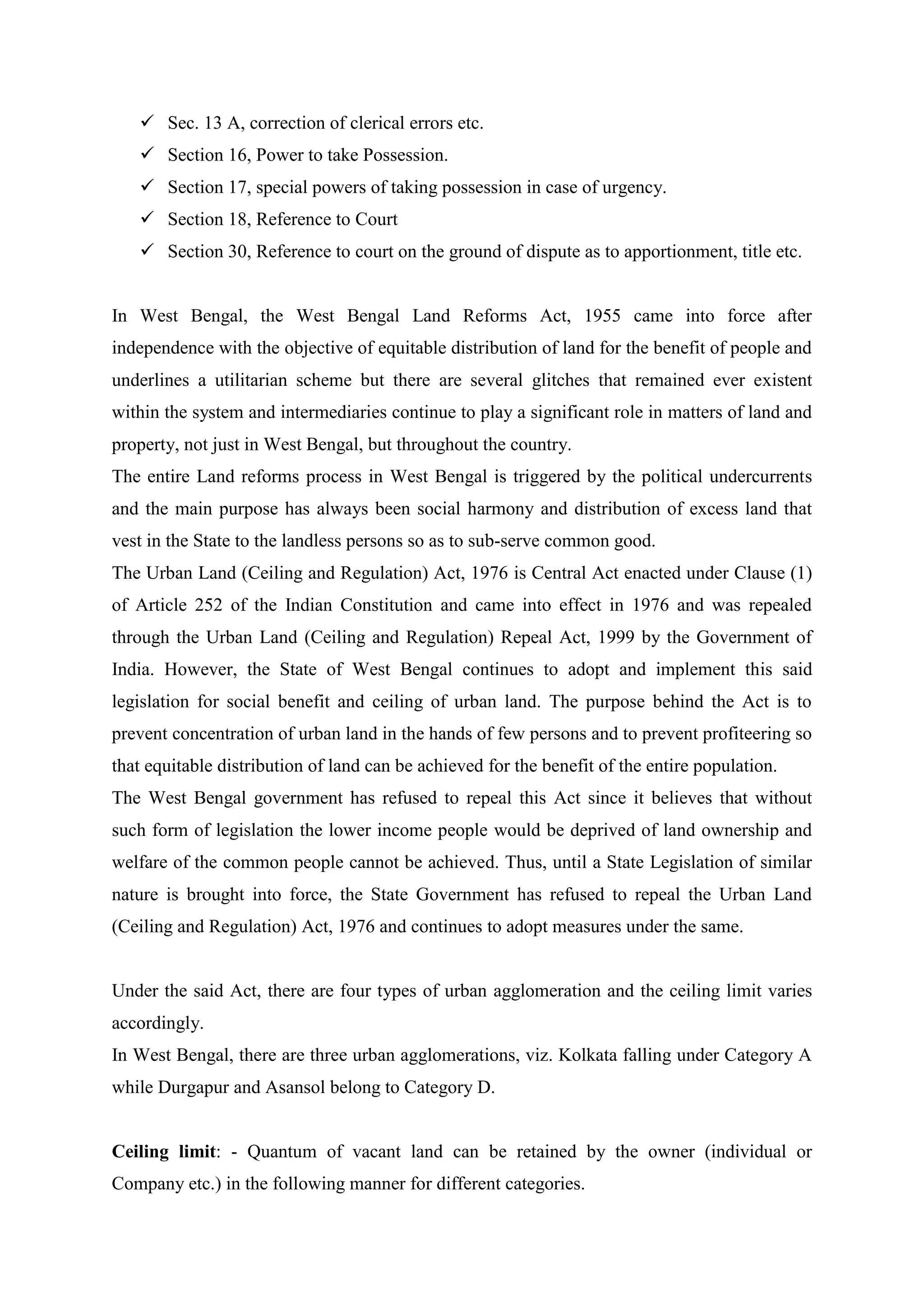 Land reforms vis a-vis urban land ceiling act and its connotations in ...