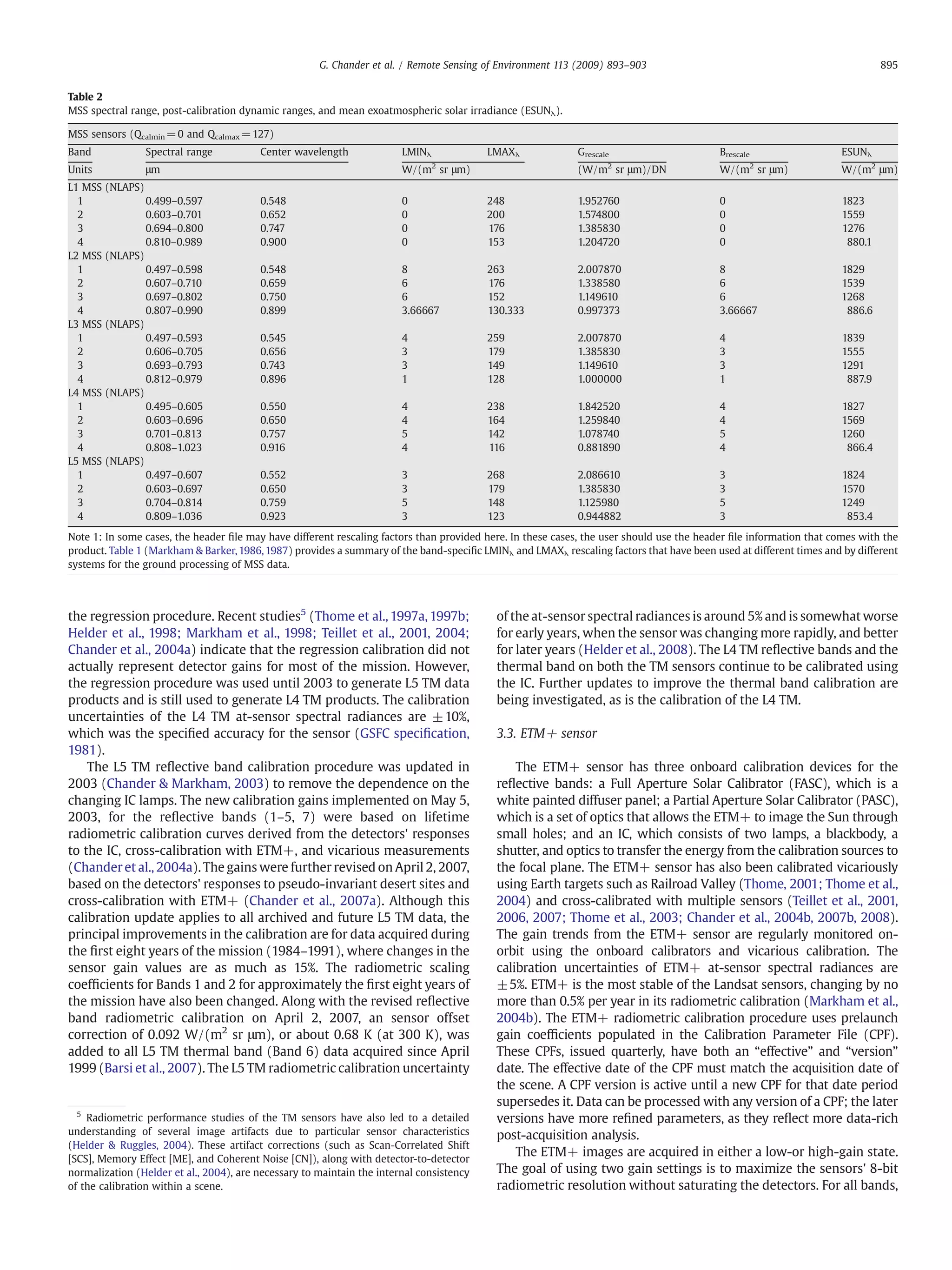 Landsat calibration summary_rse | PDF