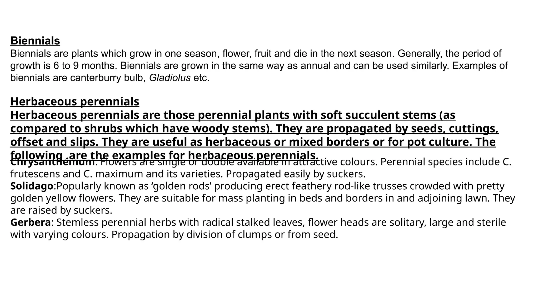 Propagation and role of herbaceous perennials and flowering ornamentals ...