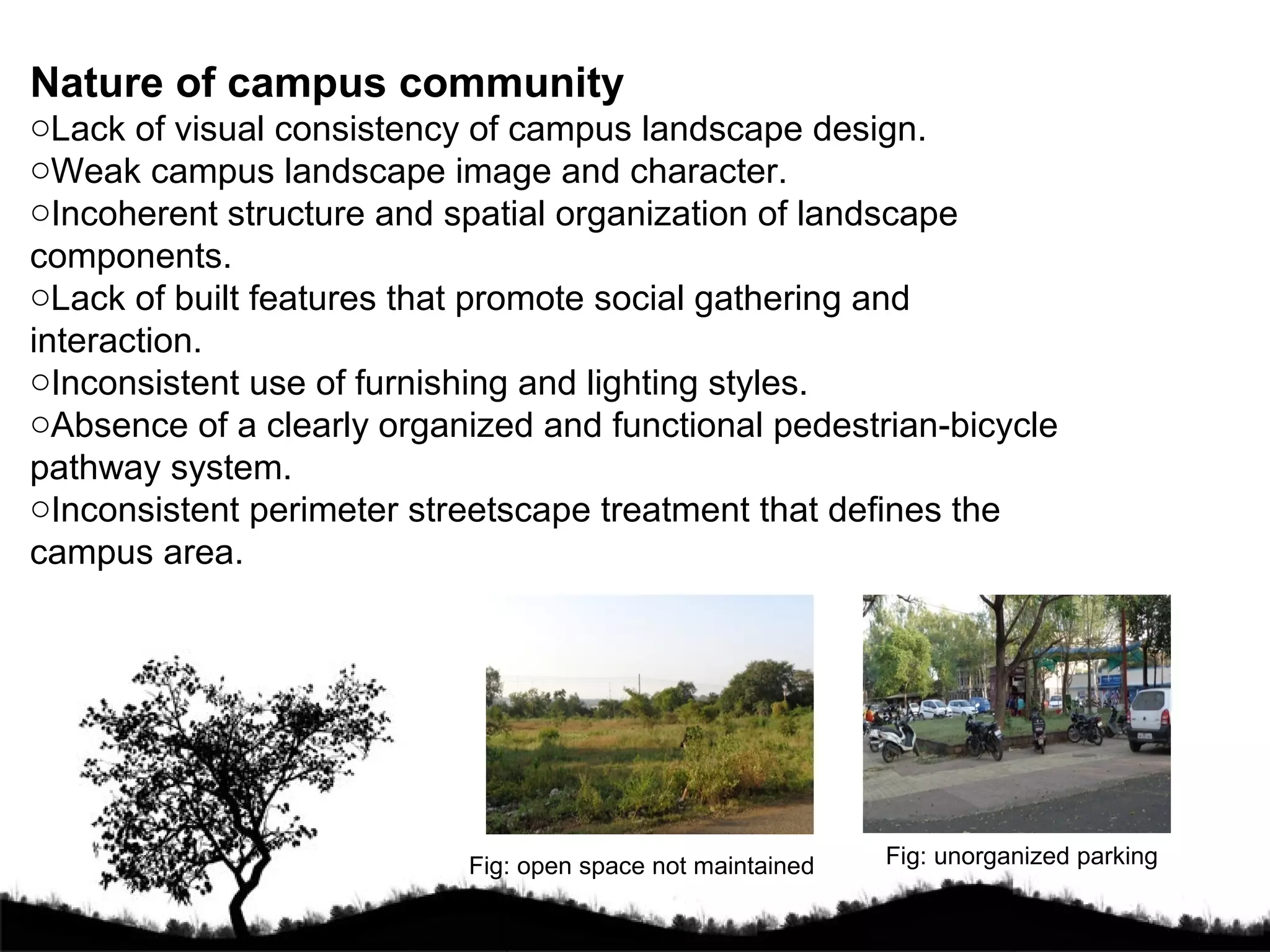 Landscape and design elements in an institutional campus. | PPT