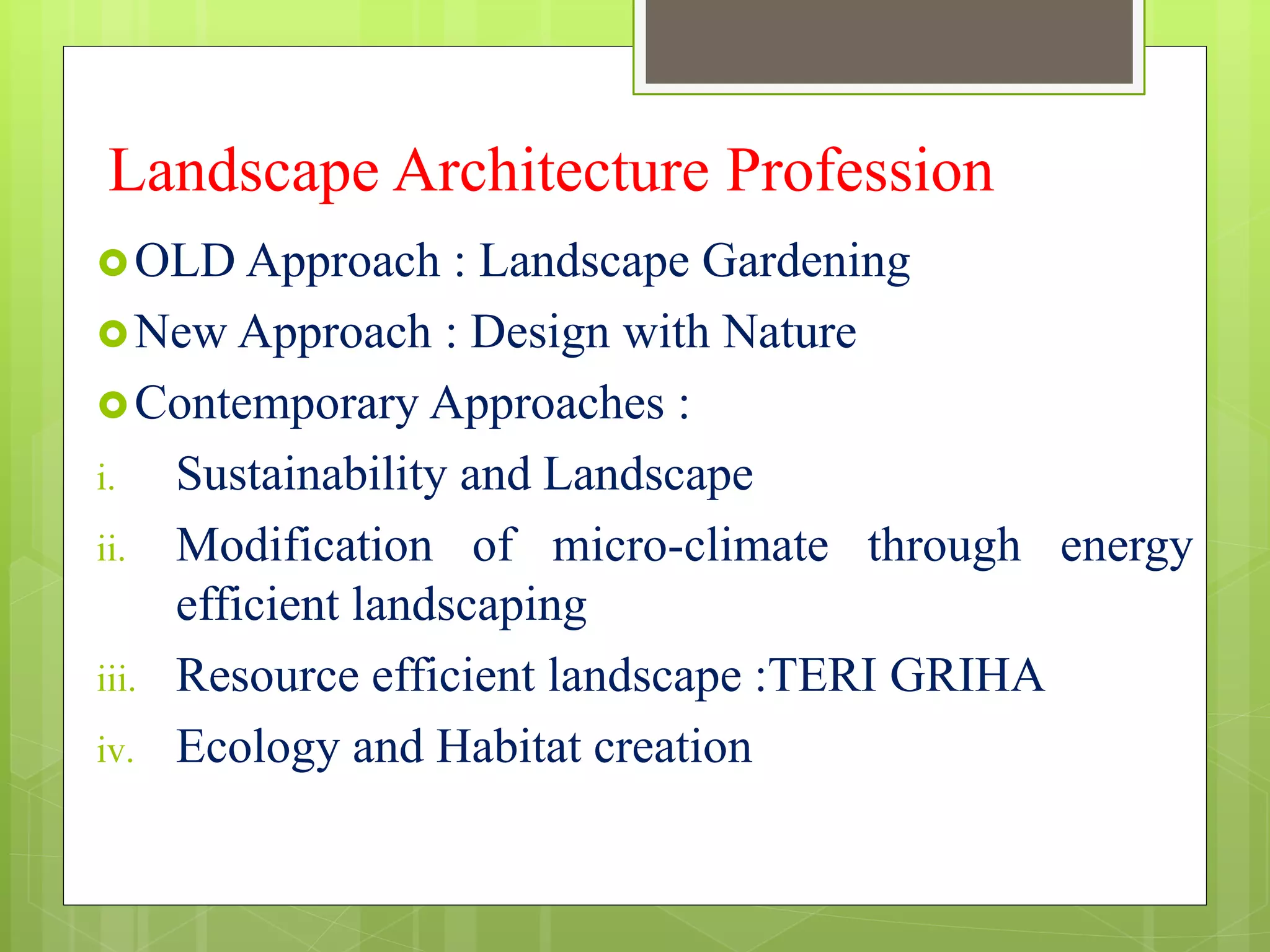 Landscape architecture introduction lecture 1 | PPTX