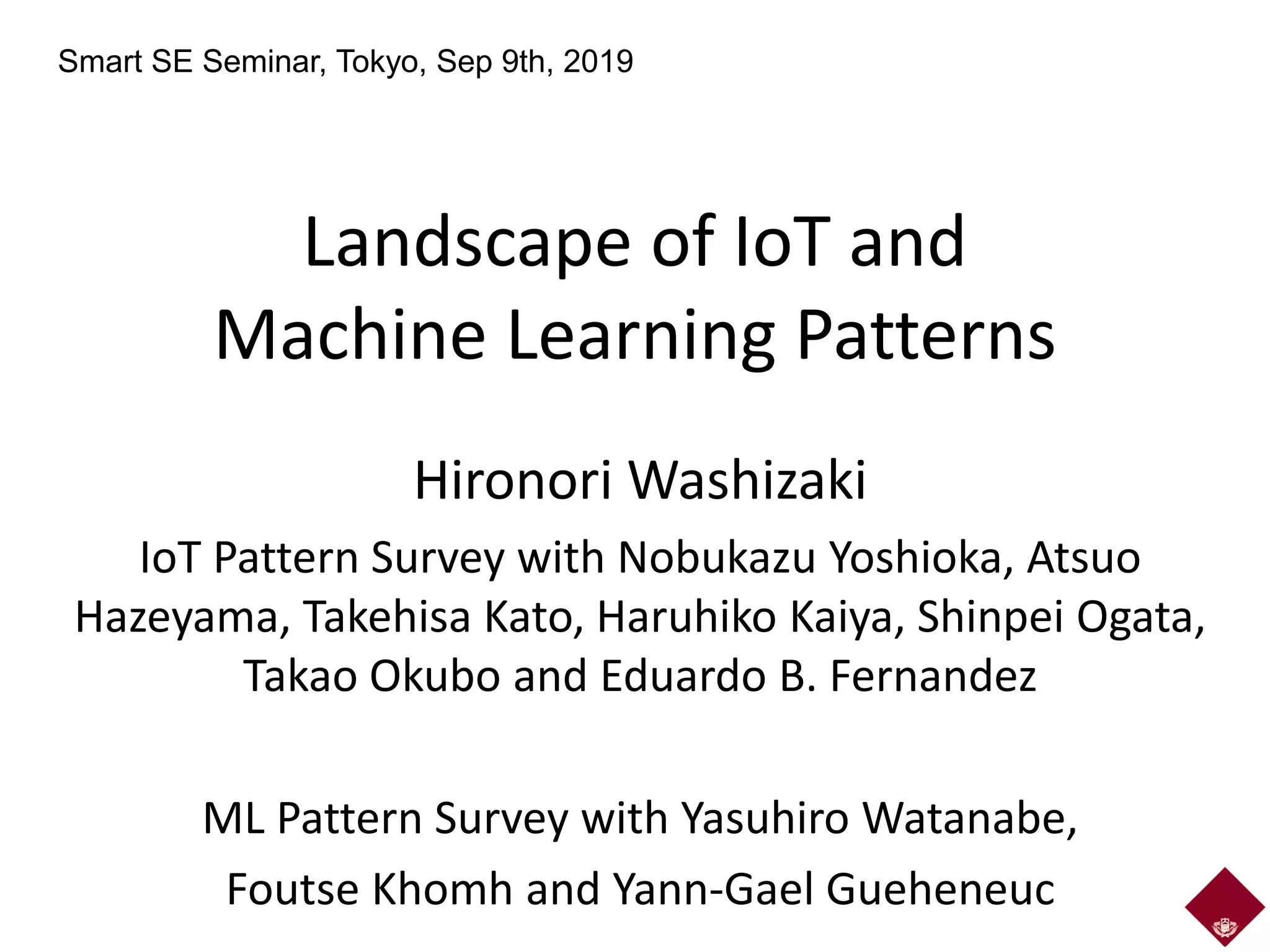Landscape of IoT and Machine Learning Patterns | PPT